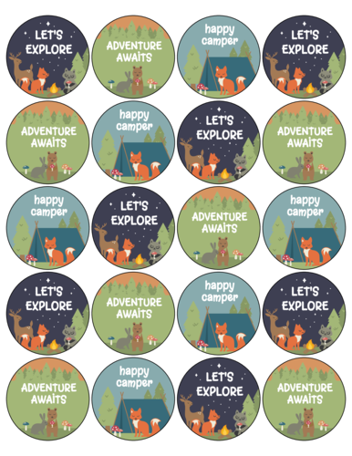 Assorted Camp Out Scrapbook Circle Labels Template | OnlineLabels®