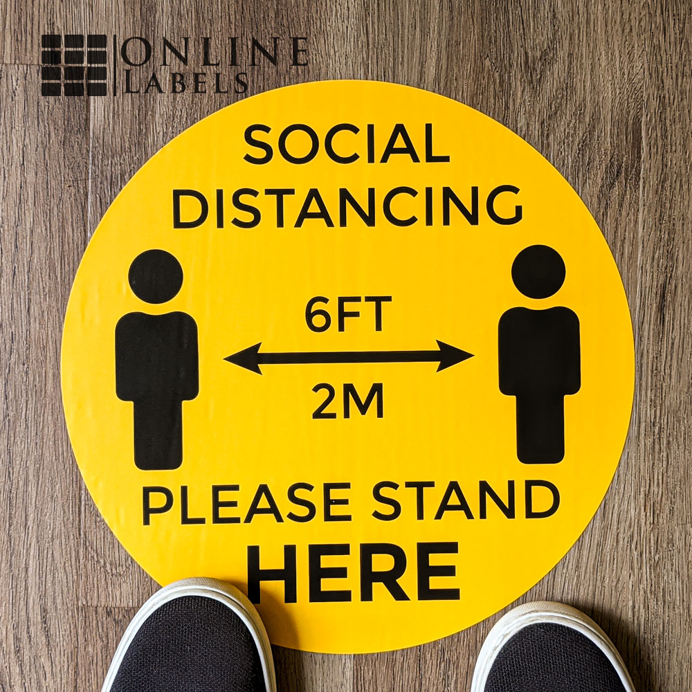 12" Circle "Social Distancing, Please Stand Here" Vinyl Floor Stickers ...